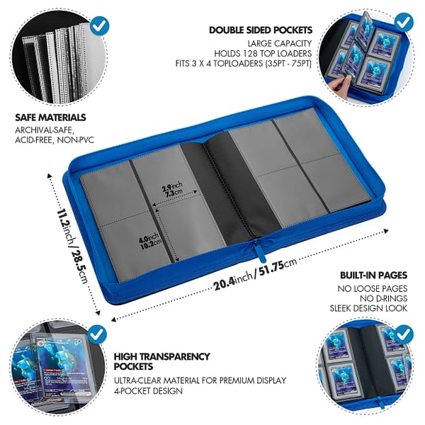 Toploader 4 Pocket Side-Loading Binder – Black and Blue – Fun Guys