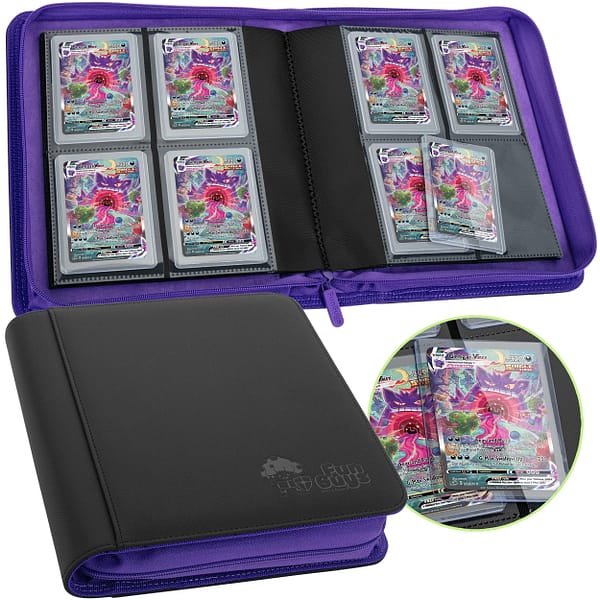 Toploader 4 Pocket Side-Loading Binder – Black and Purple – Fun Guys