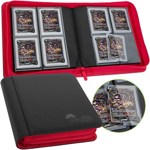Toploader 4 Pocket Side-Loading Binder – Black and Red – Fun Guys