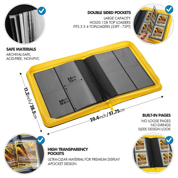 Toploader 4 Pocket Side-Loading Binder – Black and Yellow – Fun Guys